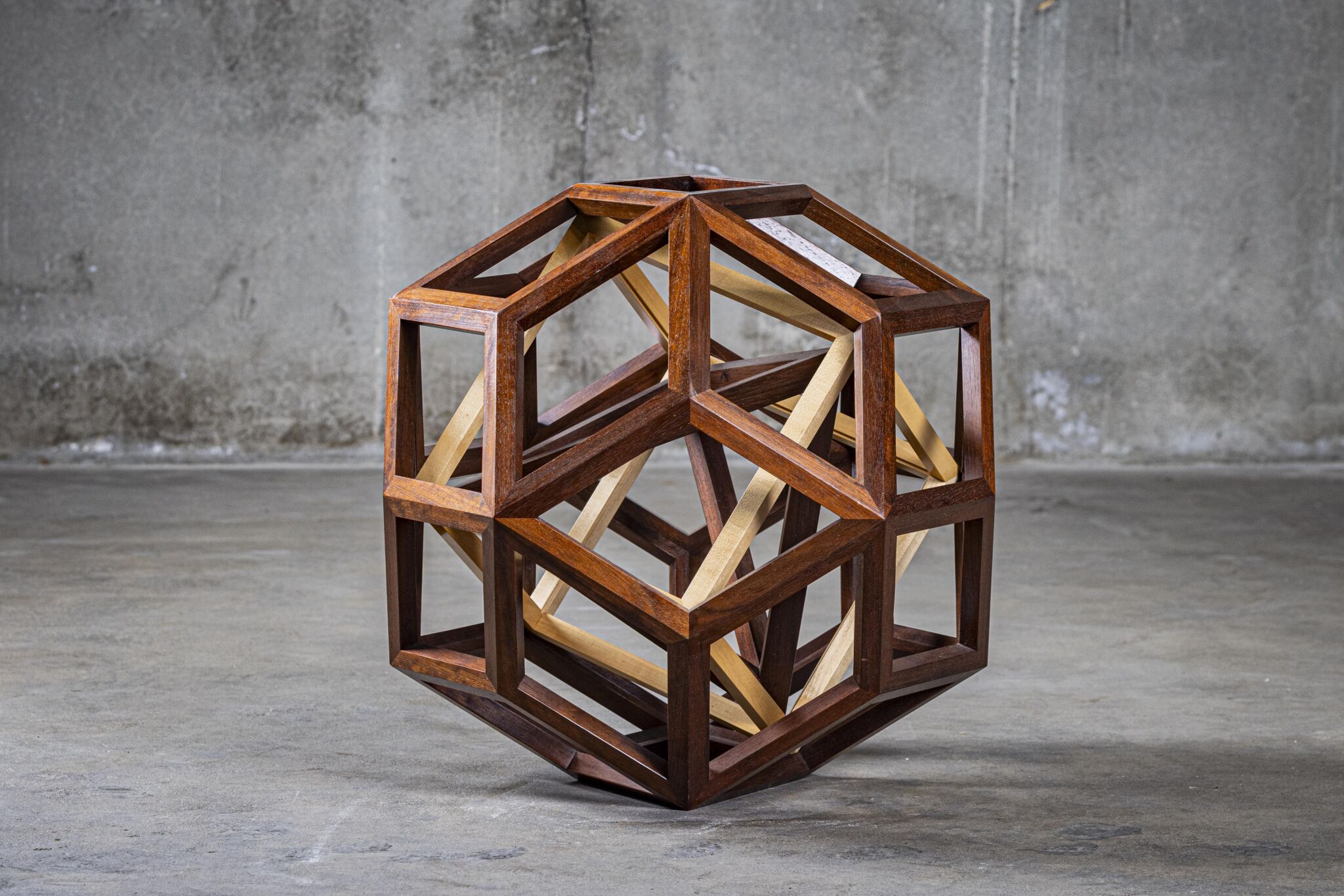 MODERNIST CARVED WOOD POLYHEDRON SCULPTURE - JF Chen