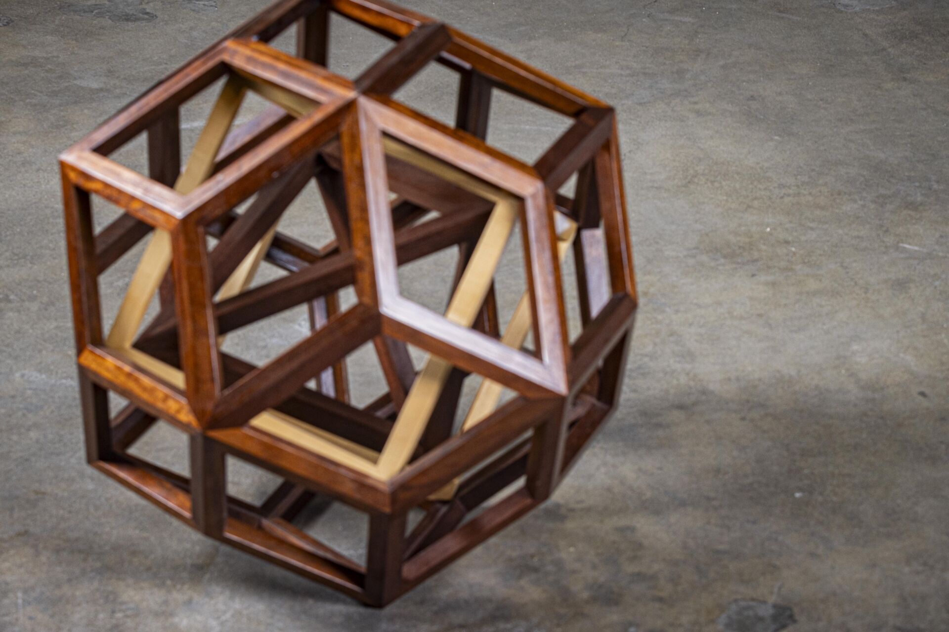 MODERNIST CARVED WOOD POLYHEDRON SCULPTURE - JF Chen