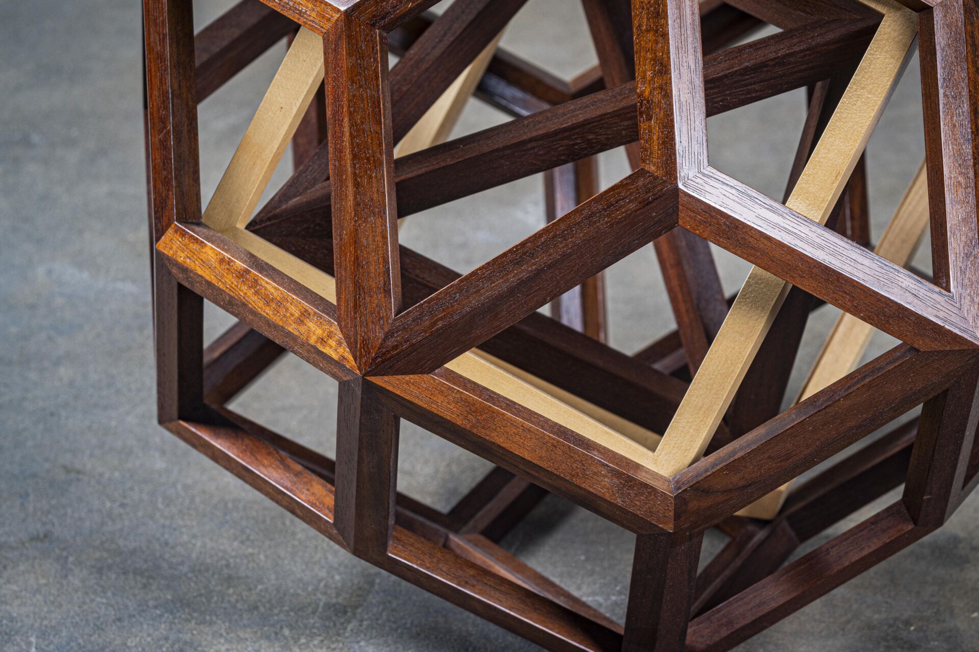 MODERNIST CARVED WOOD POLYHEDRON SCULPTURE - JF Chen