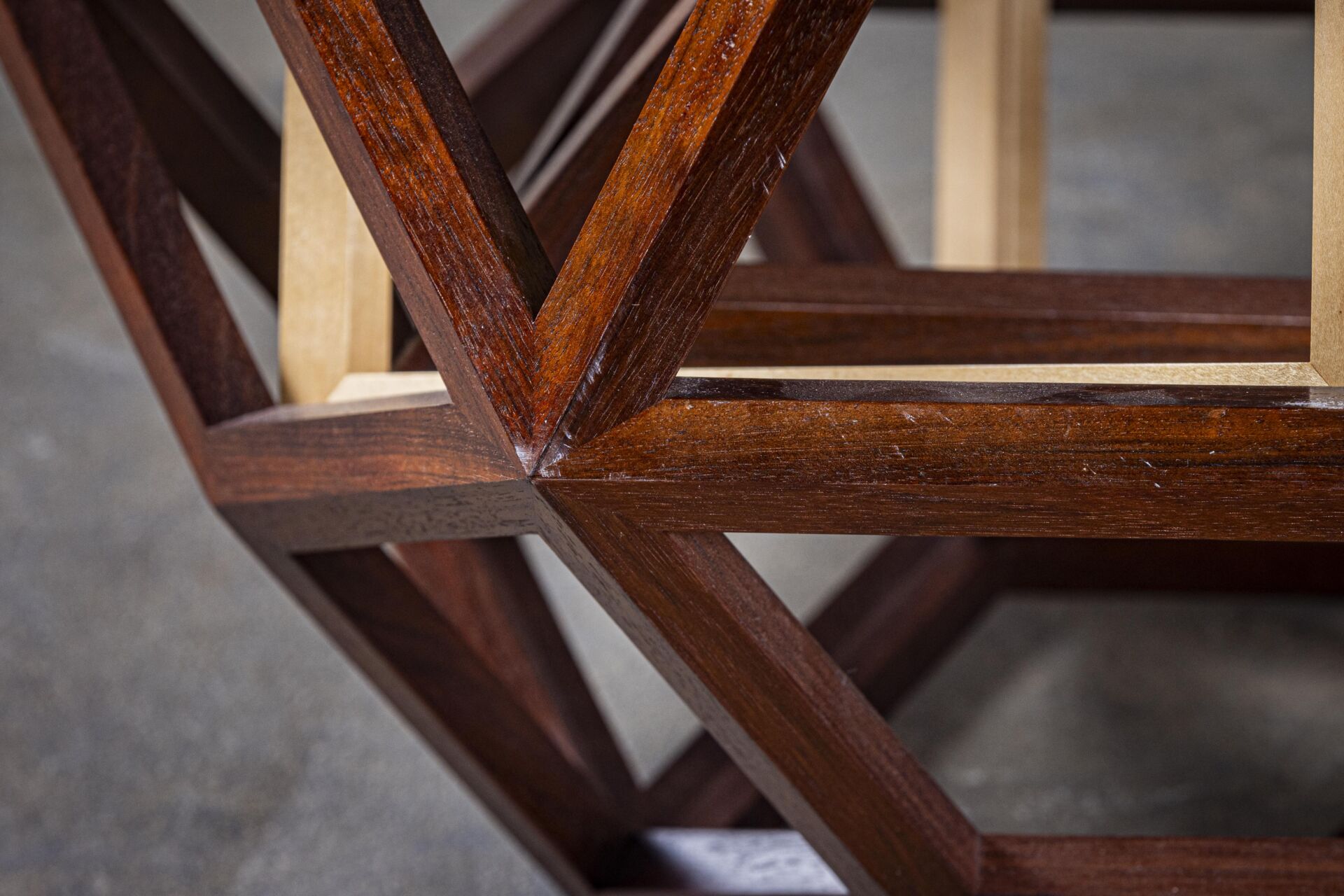 MODERNIST CARVED WOOD POLYHEDRON SCULPTURE - JF Chen