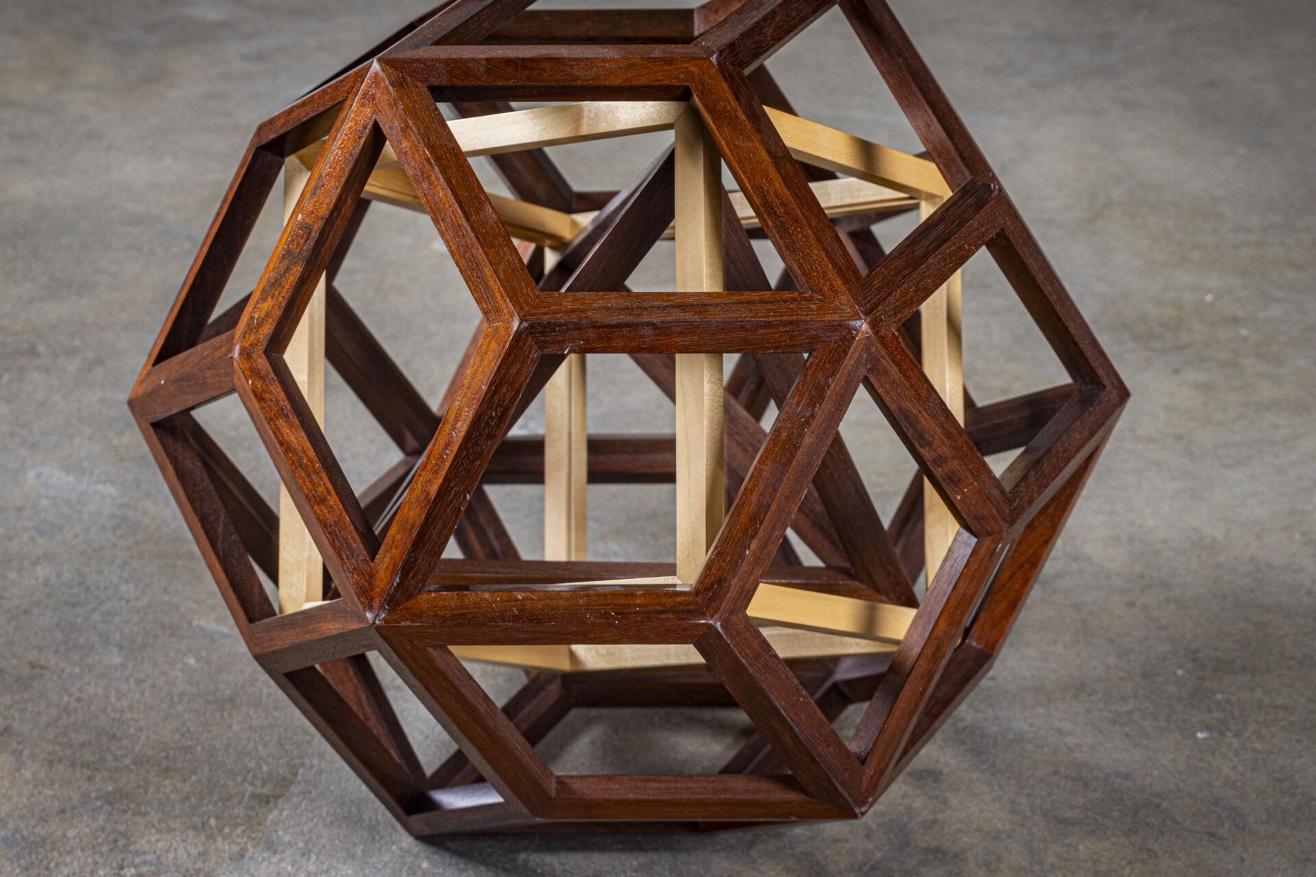 MODERNIST CARVED WOOD POLYHEDRON SCULPTURE - JF Chen